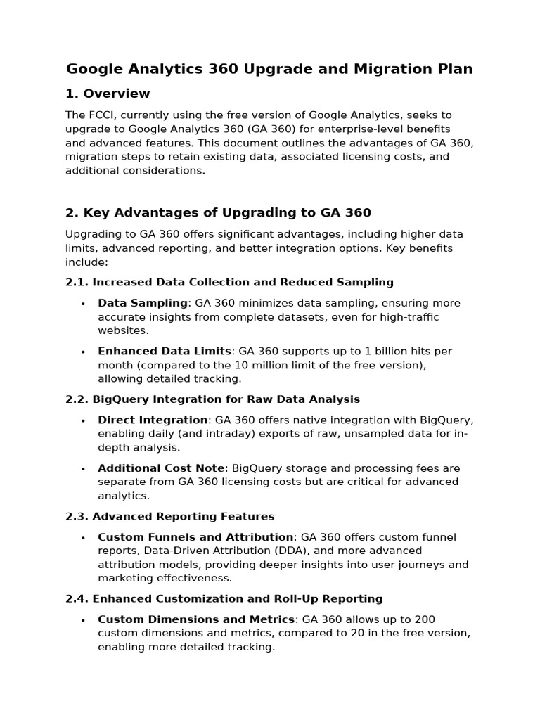 Google Analytics 360 Upgrade and Migration Plan | PDF | Service Level Agreement | Data Management