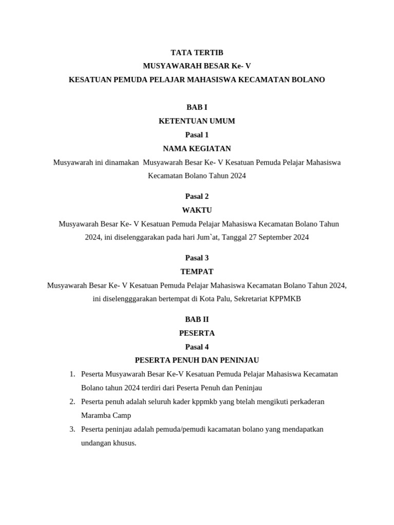 Tata Tertib Mubes Ke-V KPPMKB 2024 | PDF