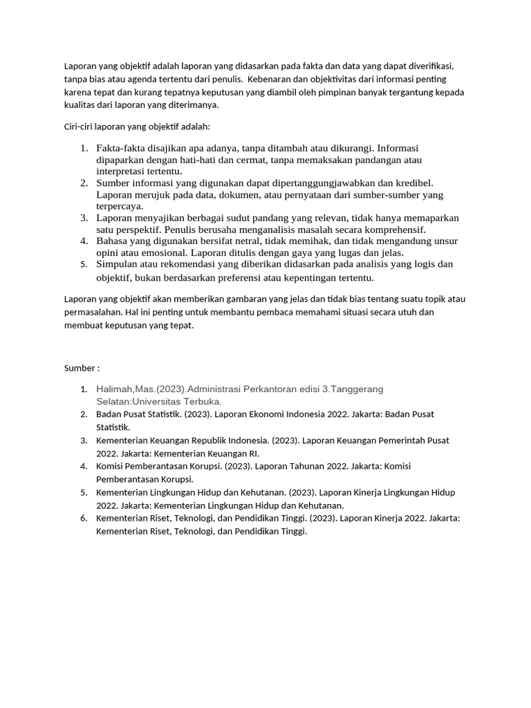 Laporan Yang Objektif Adalah Laporan Yang Didasarkan Pada Fakta Dan Data Yang Dapat Diverifikasi ...