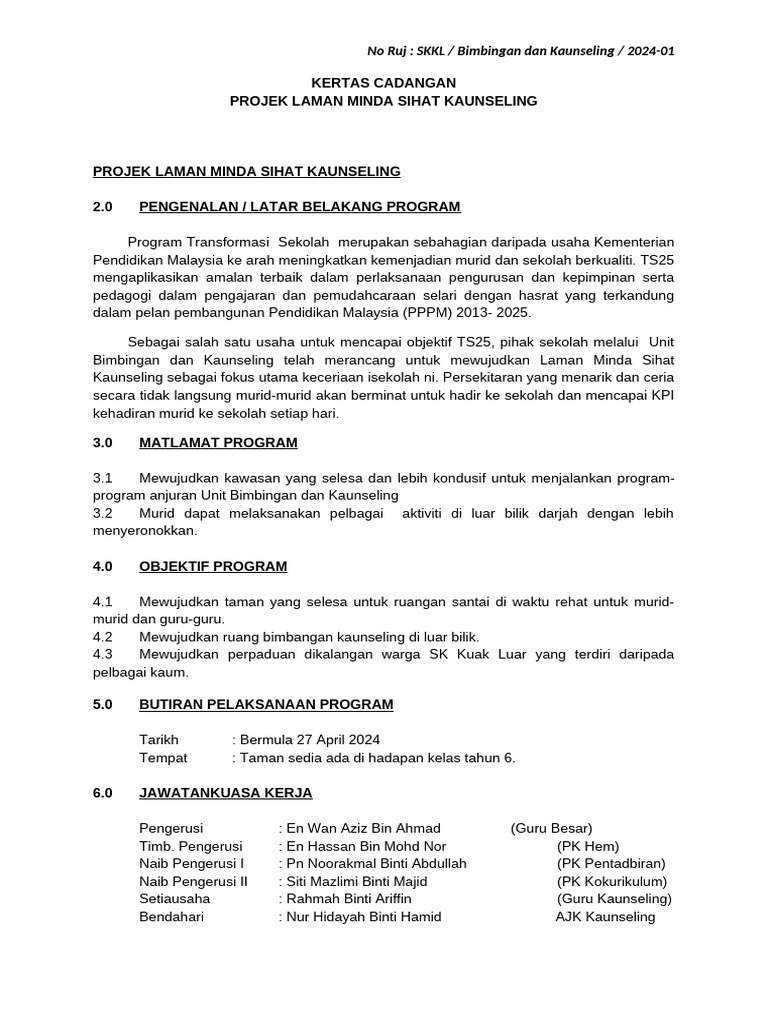 Kertas Kerja Laman Minda Sihat 2024 | PDF