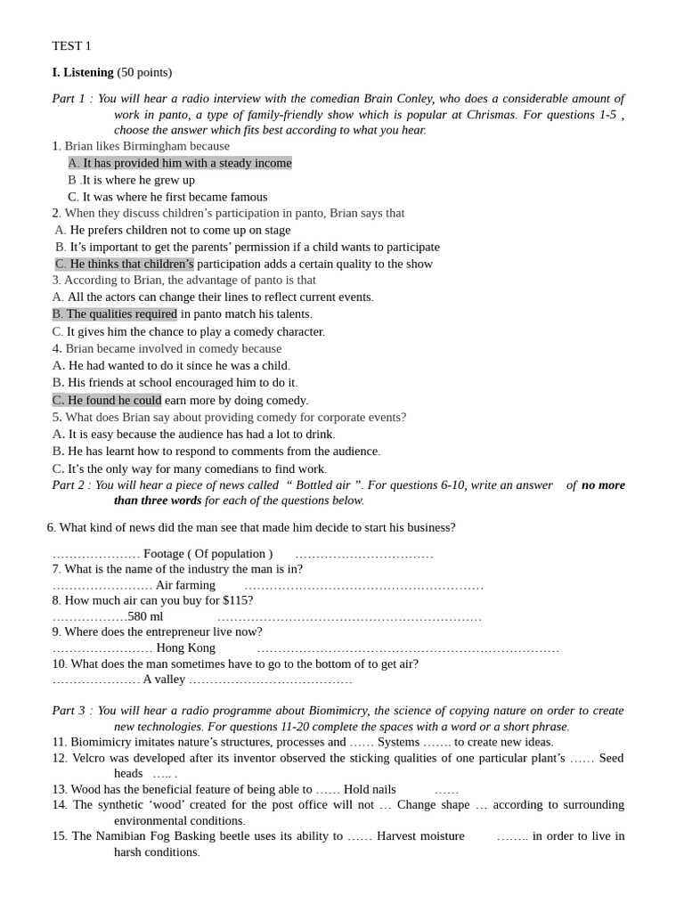 TEST 1. hsg 1 bản gv | PDF | Sleep | Fish