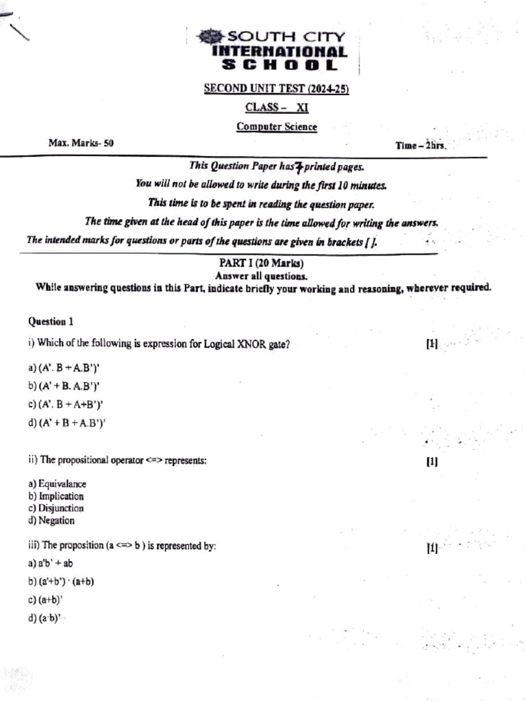 south city international class 11 computer ut paper | PDF | Integer (Computer Science ...