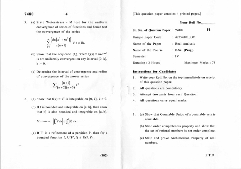 pyq real analysis | PDF | Real Analysis | Limit (Mathematics)