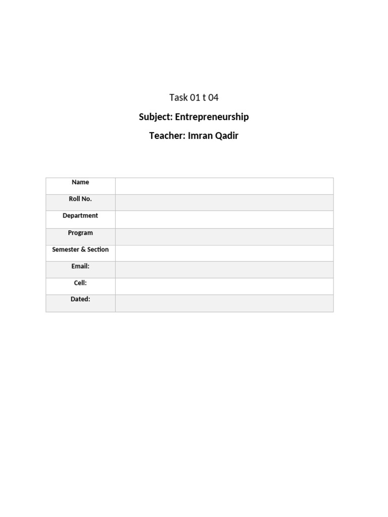 Tasks 01 To 04 Entrepreneurship | PDF | Entrepreneurship | Cognition
