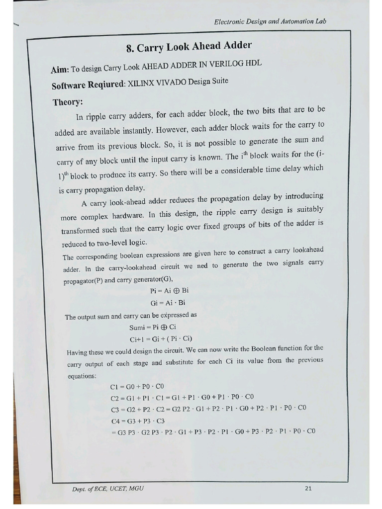 Carry Look Ahead Adder | PDF