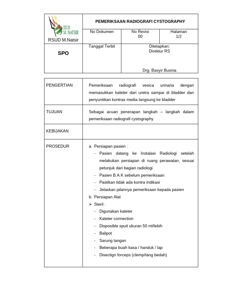Prosedur Cystography RSUD M.Natsir | PDF