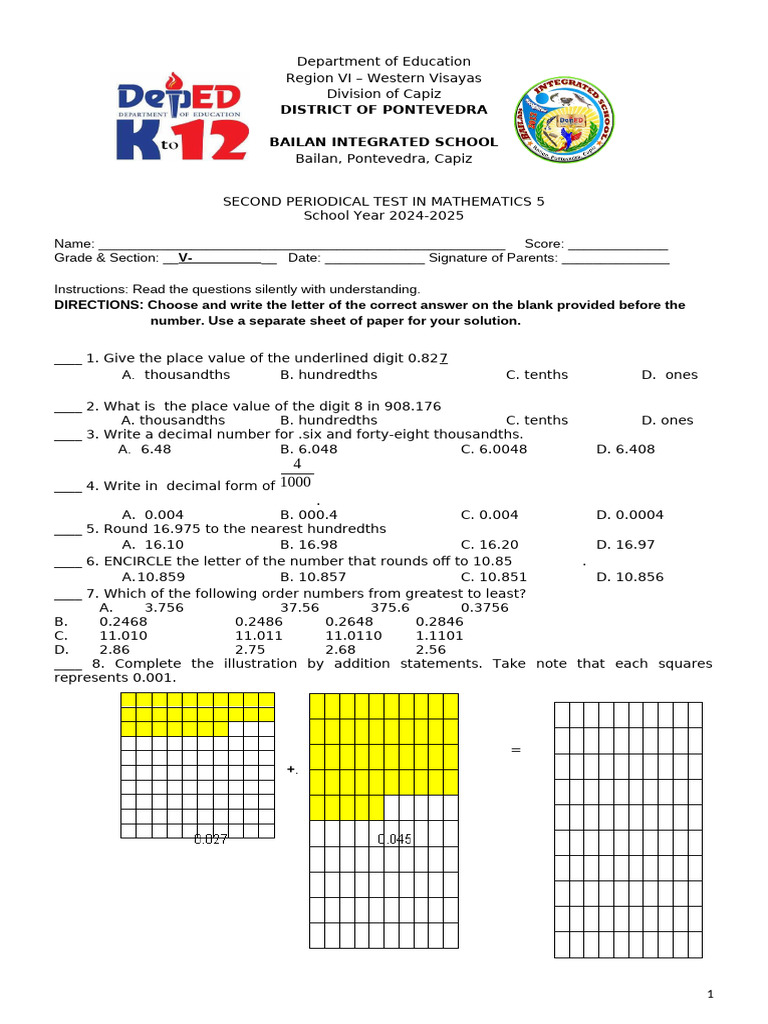 Math Periodical Test for Grade 5 | PDF | Ratio | Arithmetic