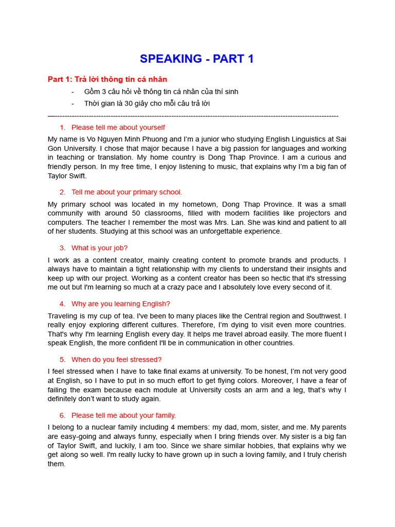 - Speaking - part 1 | PDF
