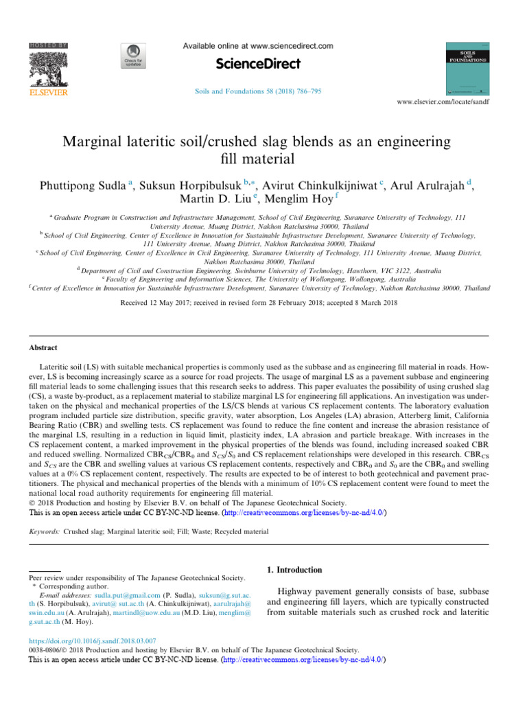 Marginal Lateritic Soil Crushed Slag Blends As An Engin - 2018 - Soils ...
