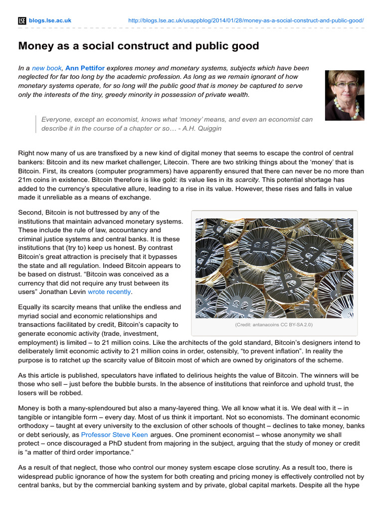 Money As A Social Construct and Public G | PDF | Money | Bitcoin
