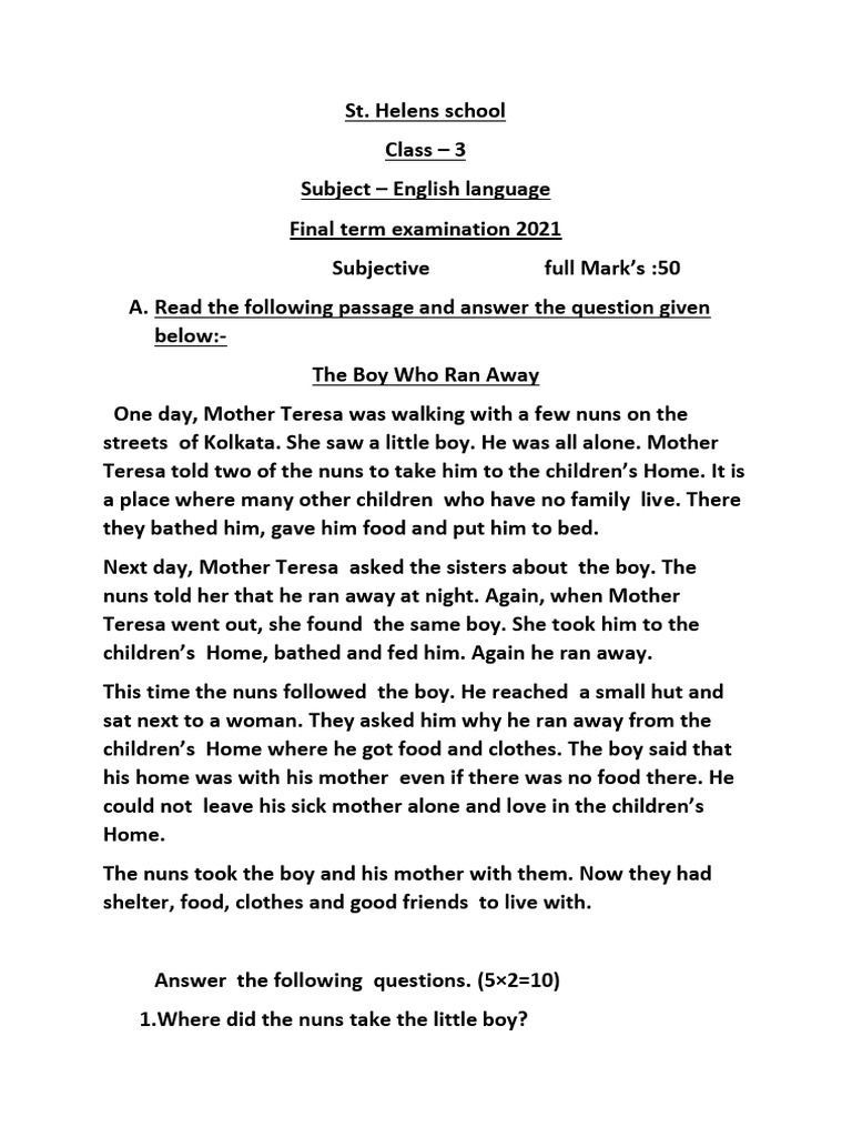 English Language Class 3 Subjective Paper | PDF | Grammatical Gender ...