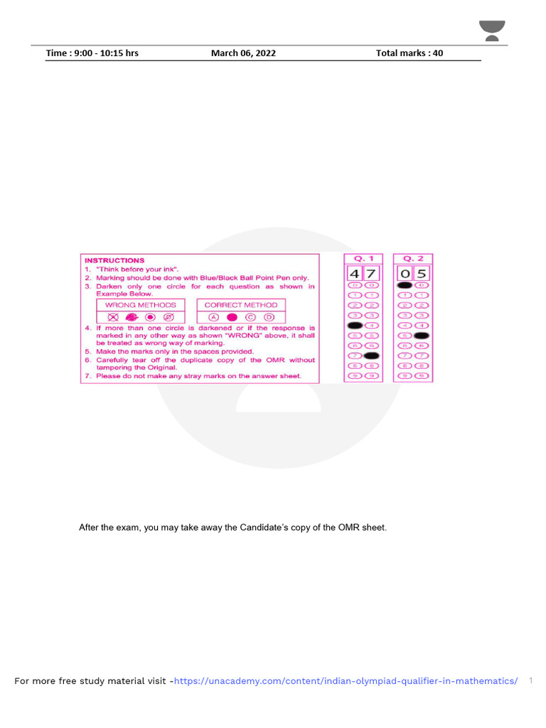 IOQM 2021 22 With Solution 3 | PDF | Area | Elementary Geometry