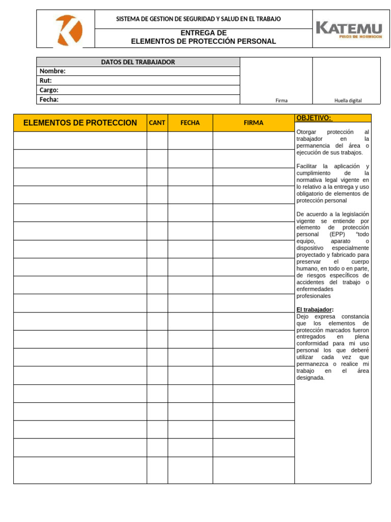 01 - Entrega de Epp Formato 2023 | PDF