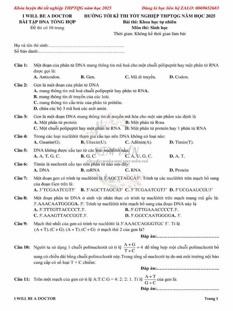 Buoi 5 BTVN Gen and Tai Ban Dna | PDF
