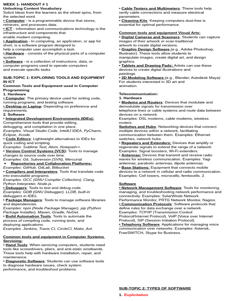 Essential ICT Tools and Equipment Guide | PDF | Software | Application ...