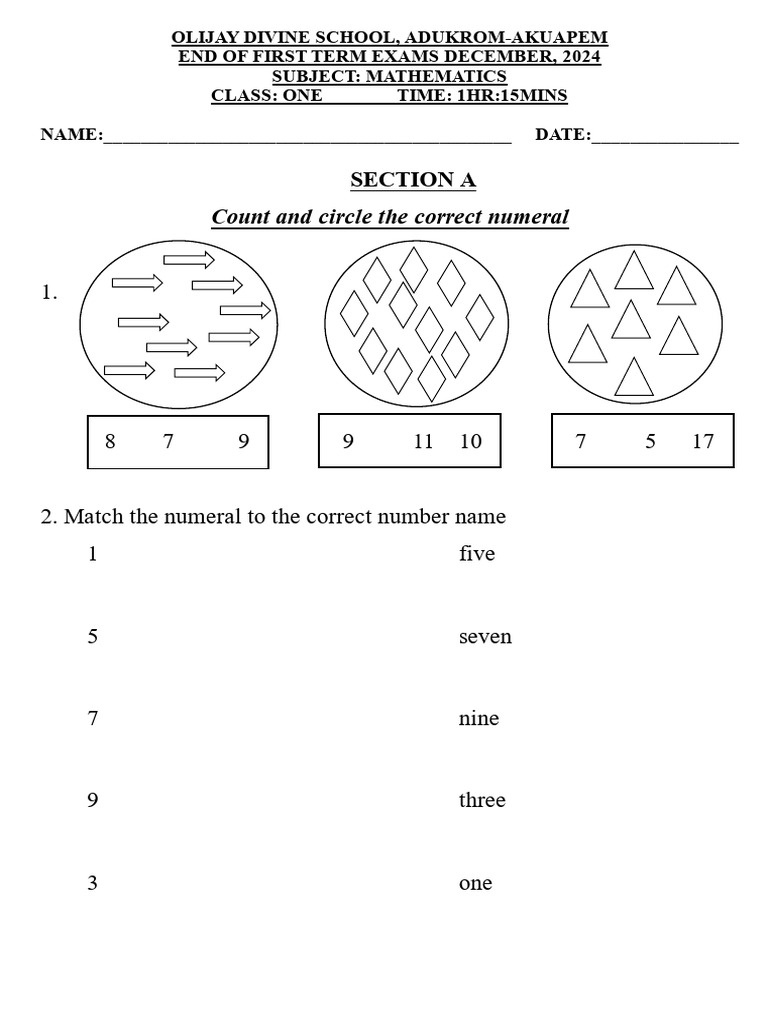 CLASS 1 - MATHEMATICS | PDF