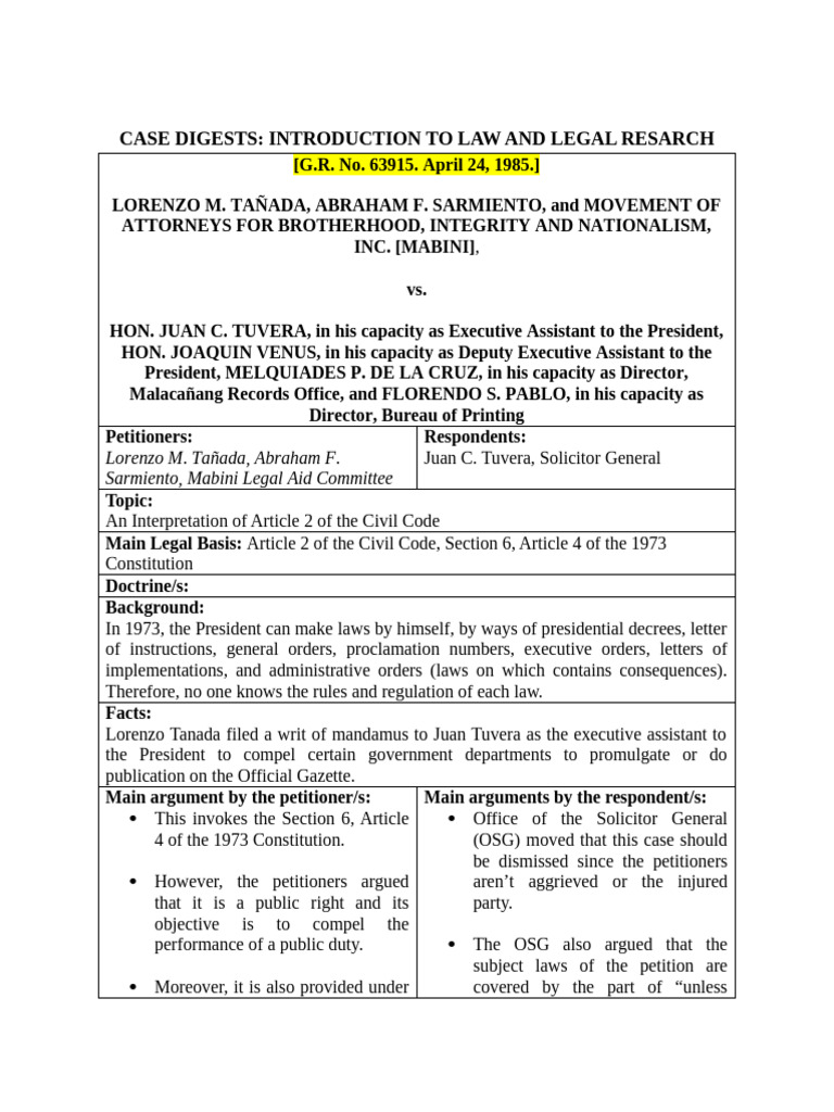 CASE DIGESTS | PDF | Government | Legal Documents