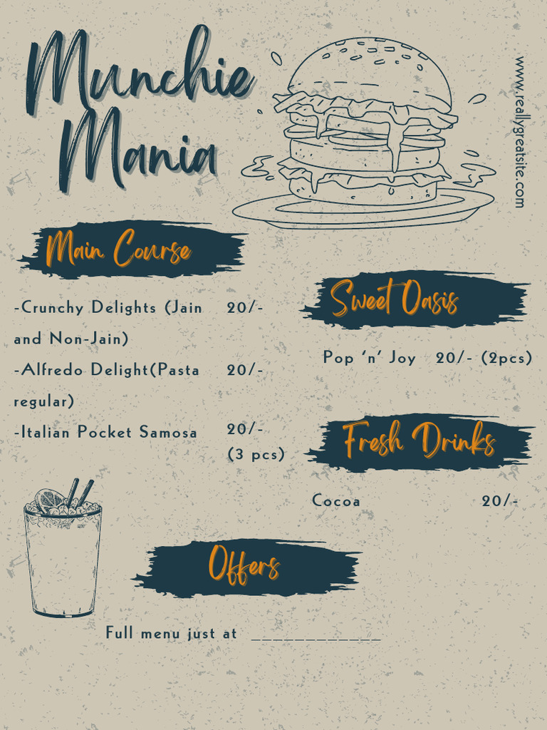 Beige and Deep Blue Burger Fast Food Menu | PDF