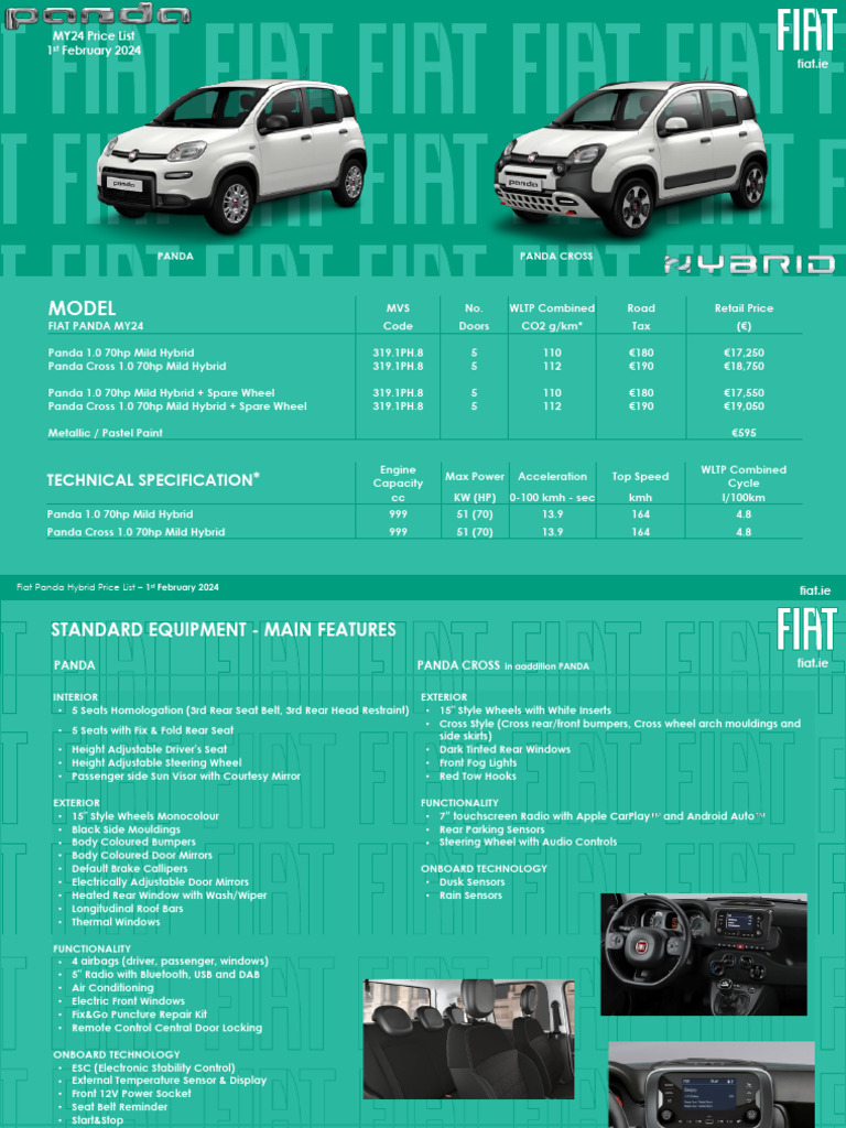 Fiat Panda Hybrid Prices 2024 | PDF | Land Vehicles | Front Wheel Drive ...