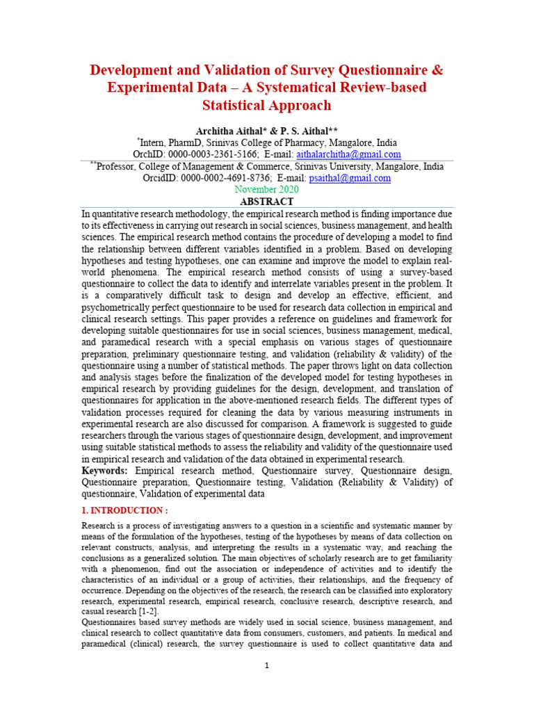 VALIDITY | PDF | Survey Methodology | Cronbach's Alpha