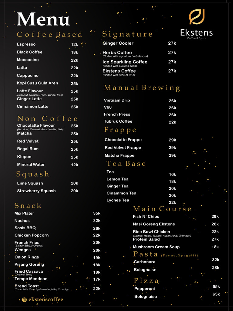 Ekstens Coffee & Space - Menu | PDF | Coffee | Drink