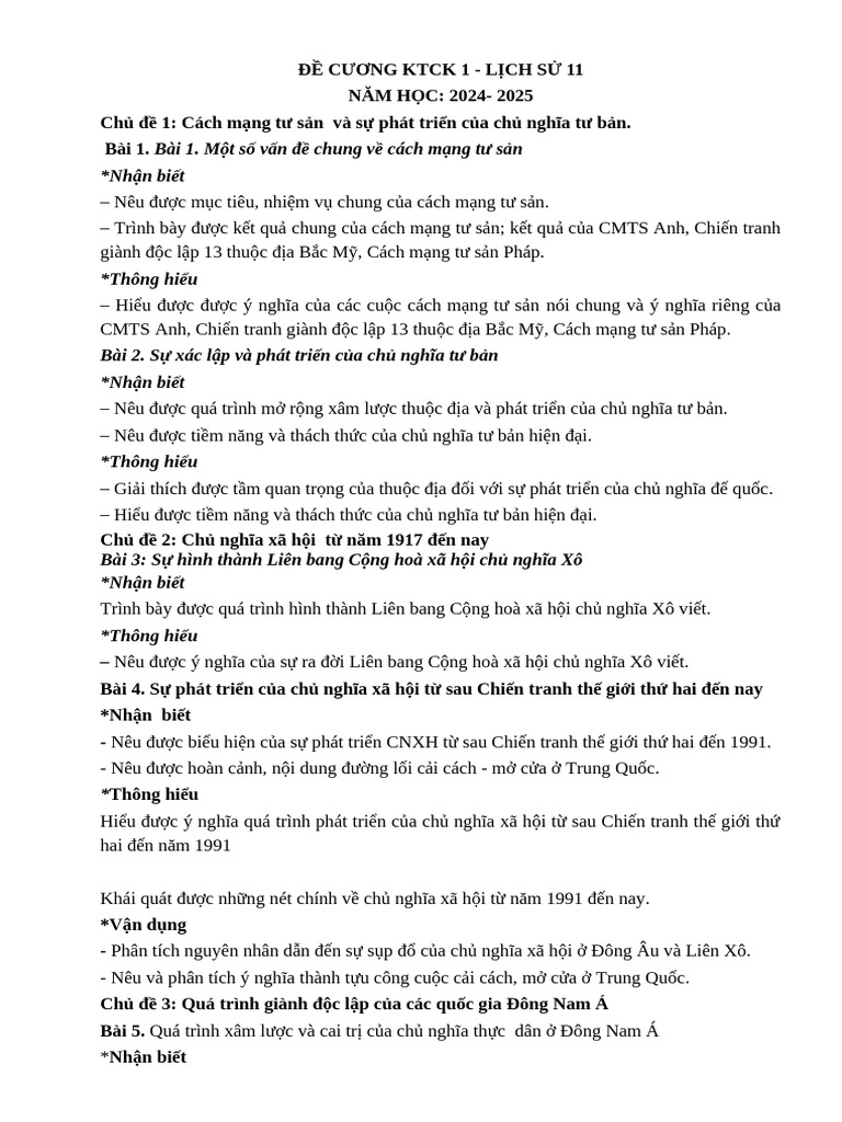 ĐỀ CƯƠNG KTCK 1 - 11 | PDF