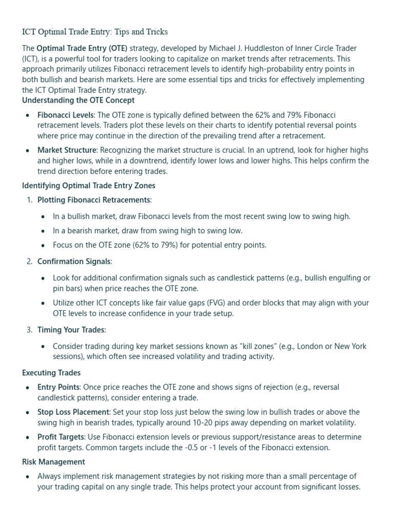 Ict Optimal Trade Entry Pro Tips | PDF | Market Trend | Risk
