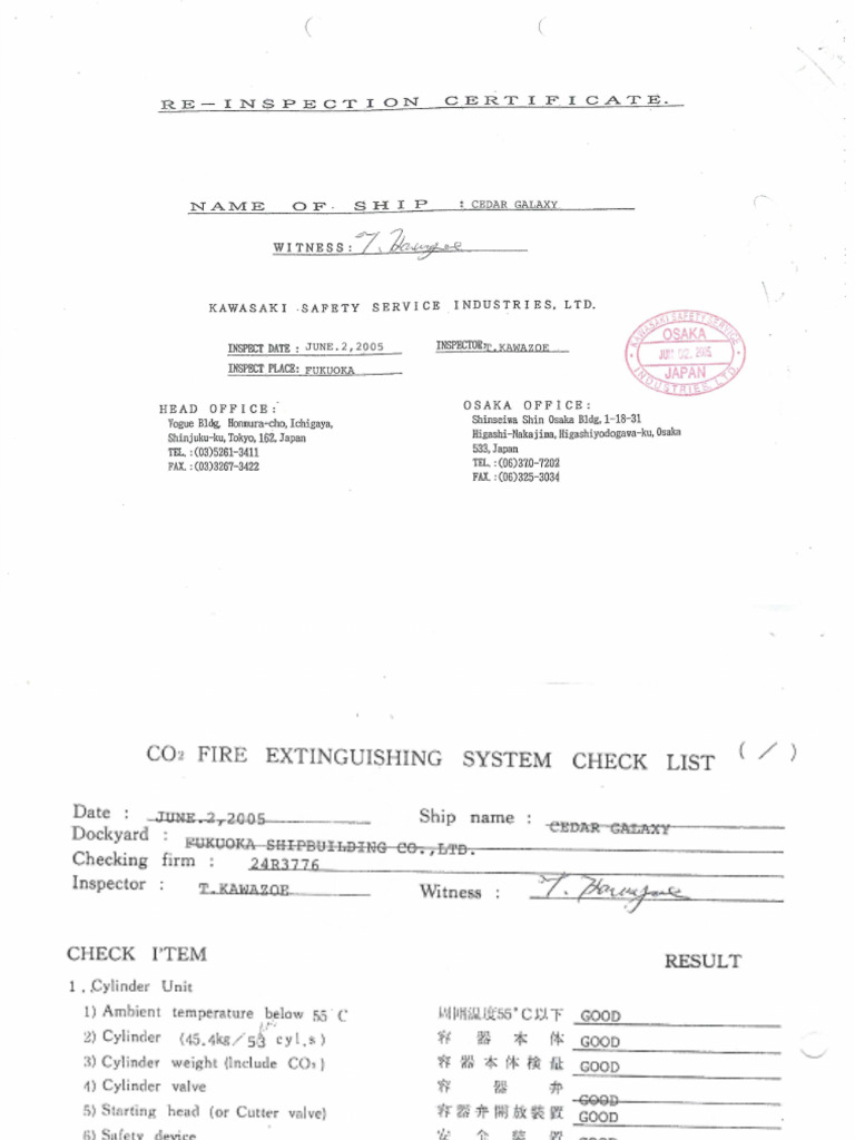 CO2 Sistema Fixo Reinspection Certificate | PDF