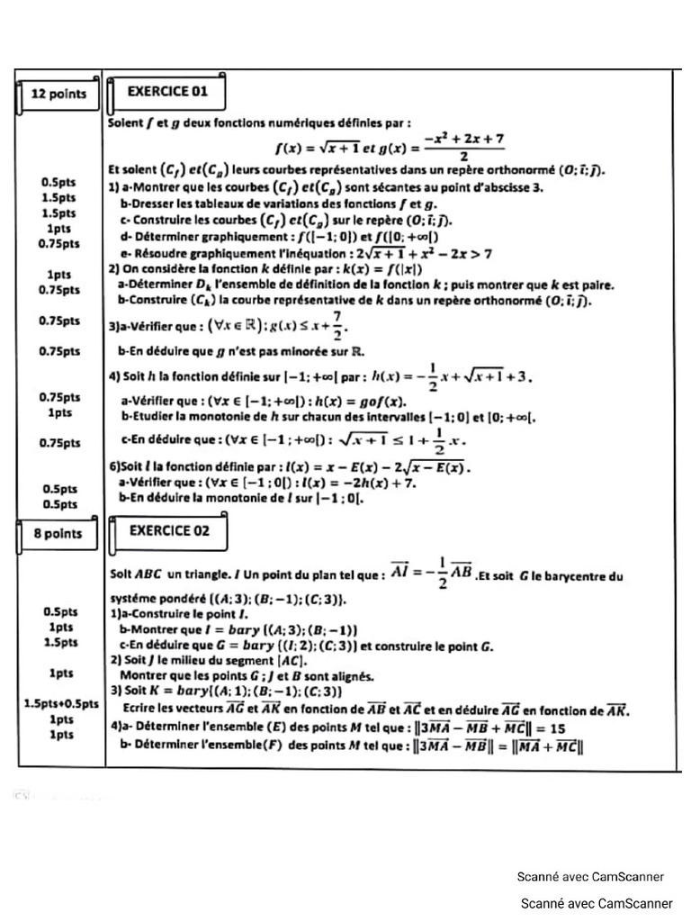 Devoir 2 Maths 1bac SM | PDF