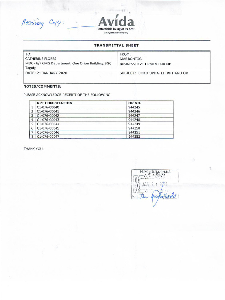 Transmittals - RPT and or | PDF