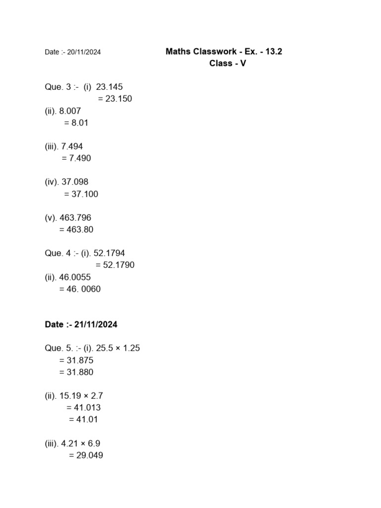 Class-5th Maths Classwork | PDF