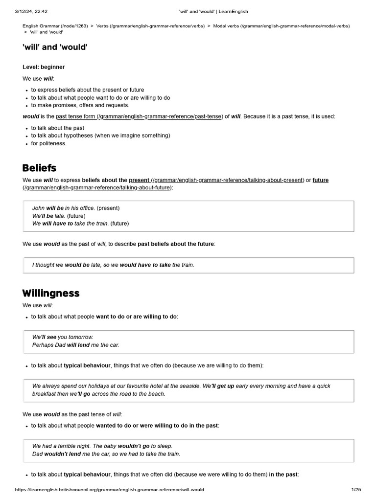 'Will' and 'Would' - LearnEnglish | PDF | Perfect (Grammar) | Syntax