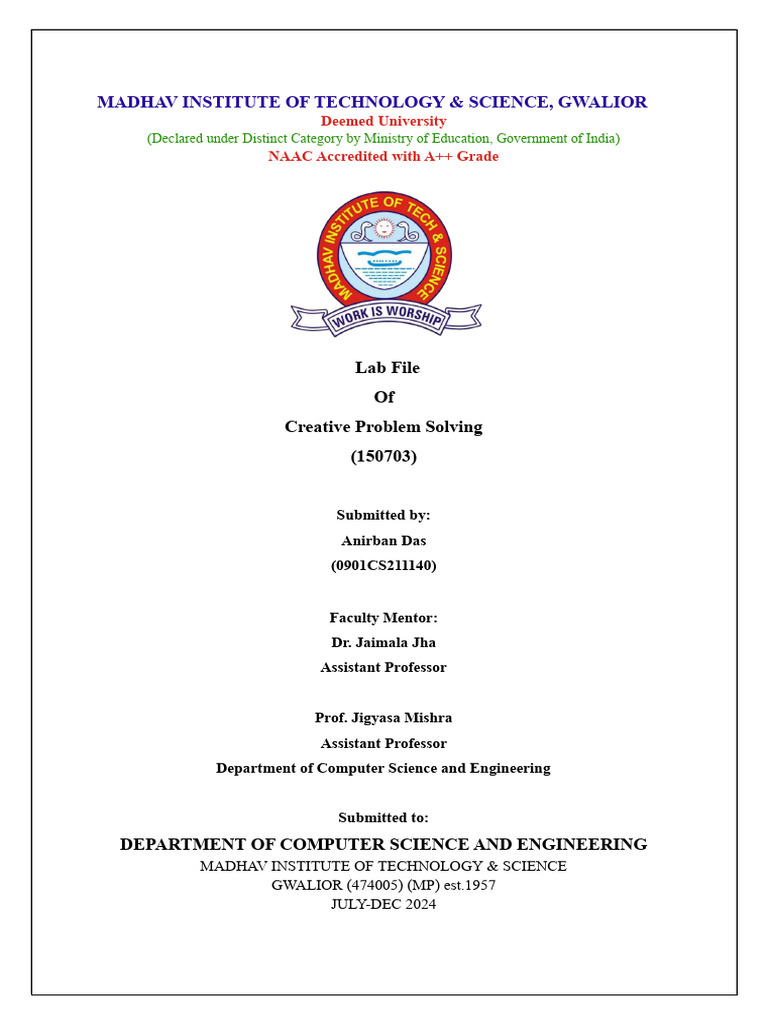 Lab File: Creative Problem Solving | PDF | Applied Mathematics | Theoretical Computer Science