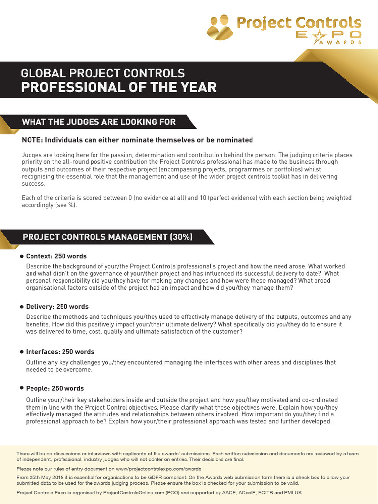 Global Project Controls Professional of The Year V2 | PDF | Social ...