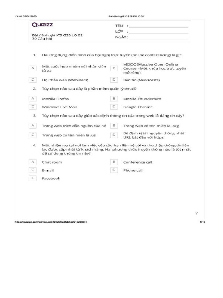 Đề đánh giá IC3 GS5 LO 02 | PDF