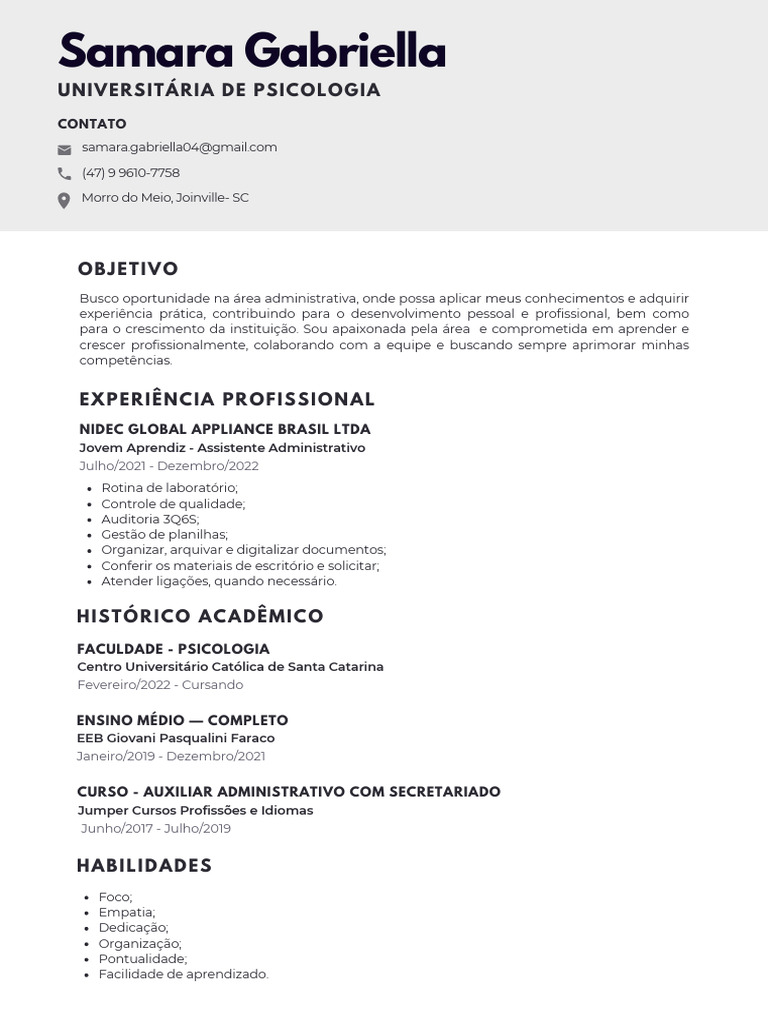 Curriculo - Samara Gabriella PDF | PDF