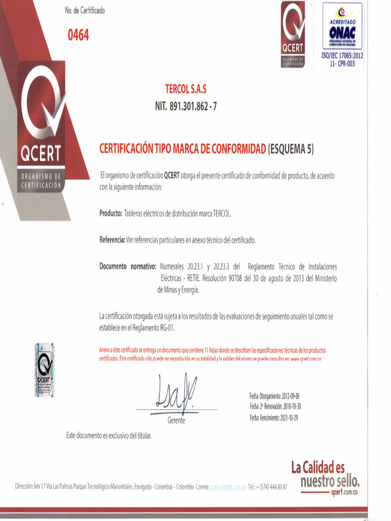 0464-Tableros Electricos TERCOL-QCERT_rotated (1) | PDF