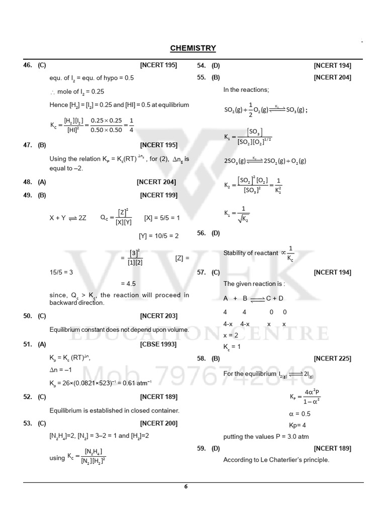Solution Chemical Equilibrium and Ionic Equilibrium | PDF | Chemical ...