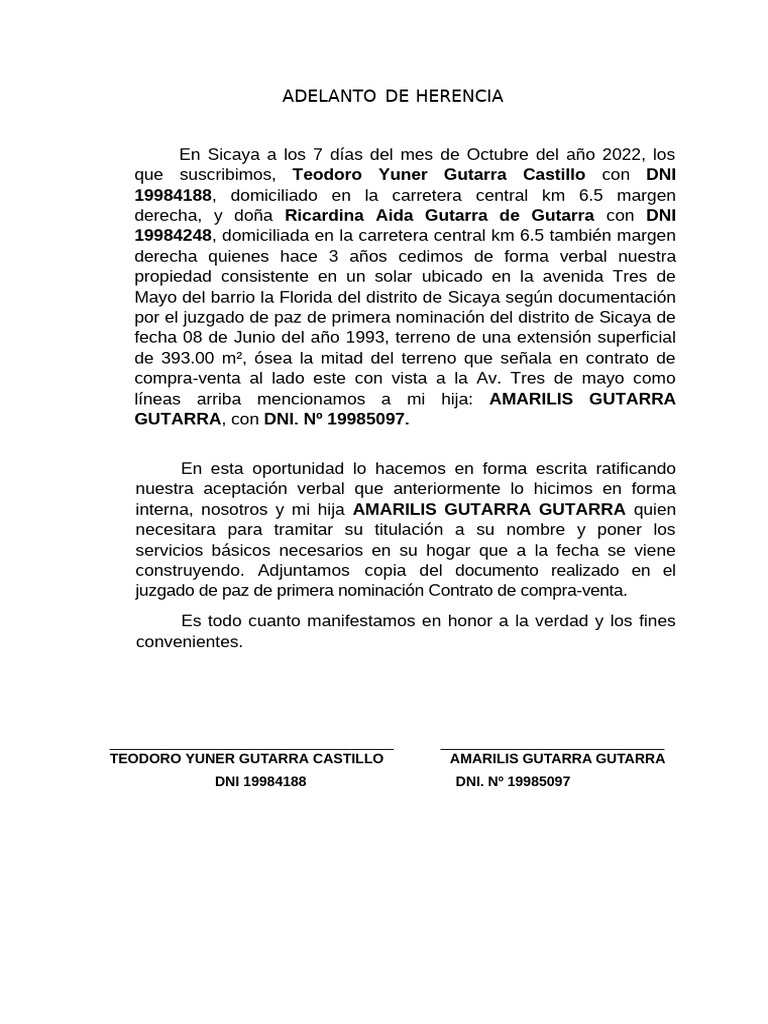 Adelanto de Herencia | PDF