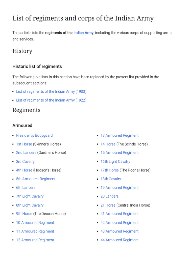 List of Regiments and Corps of The Indian Army | PDF | Artillery ...