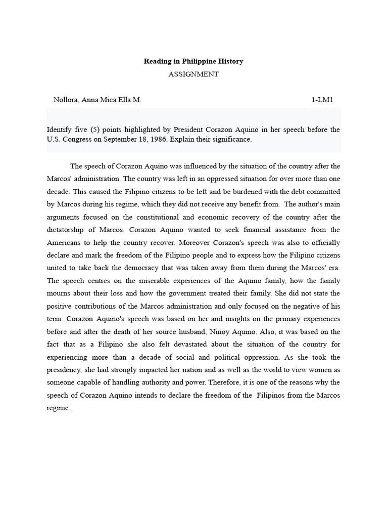 7 ASSIGNMENT_ Nollora | PDF | Corazon Aquino | Philippines