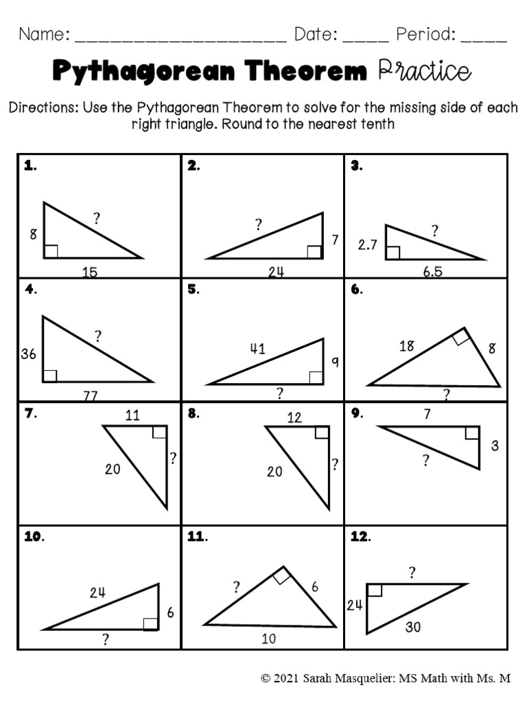 Pythagorean Theorem Extra Practice | PDF | Elementary Geometry ...