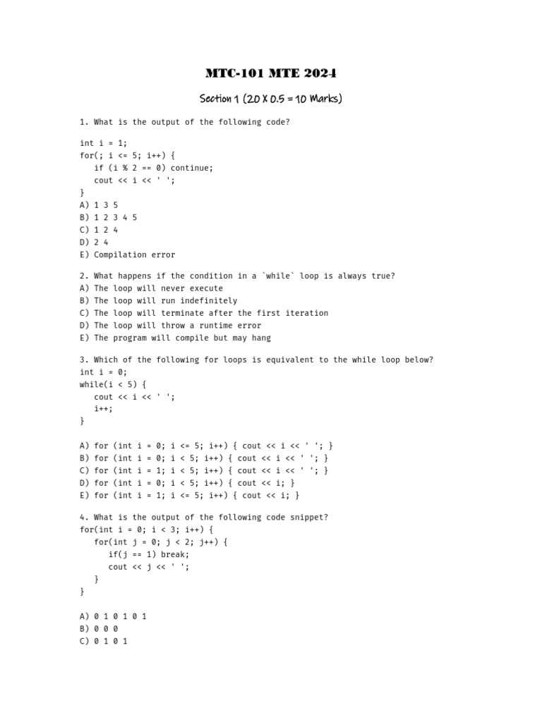 CPP_MTE_Questions | PDF | Namespace | Computer Programming CPP_MTE_Questions | PDF | Namespace | Computer Programming