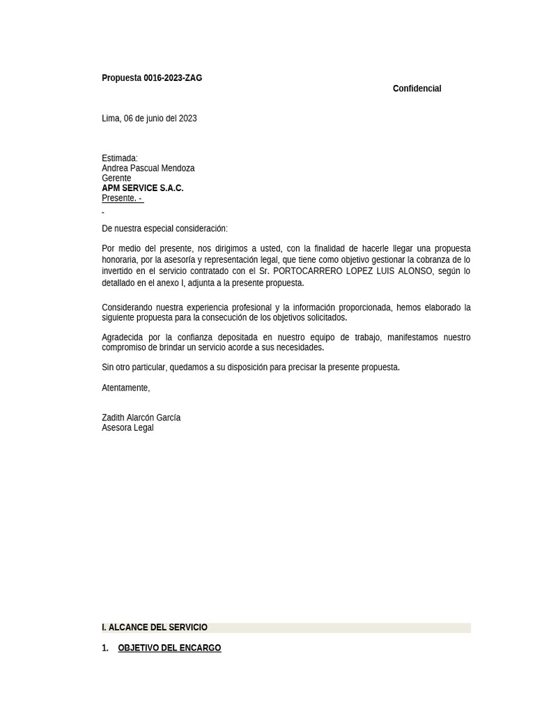 Propuesta de Asesoría Legal APM S.A.C. | PDF