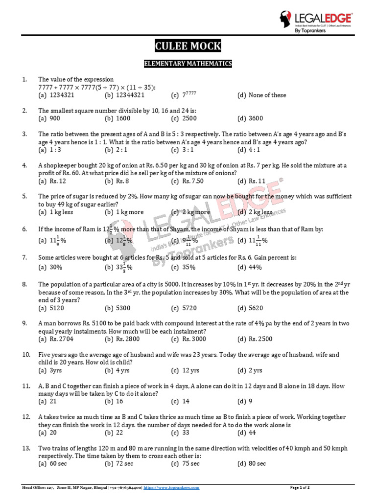 CULEE Mock Test | PDF | Legal Remedy | Gambling