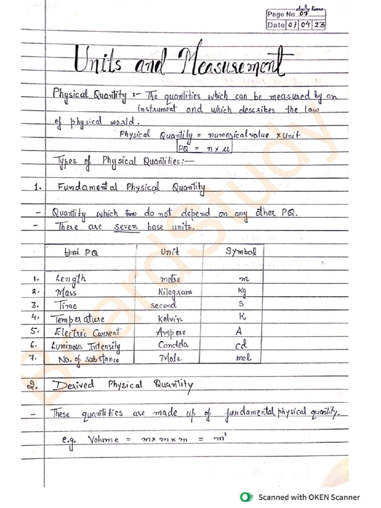 Physics CH 1 Units and Dimensions | PDF