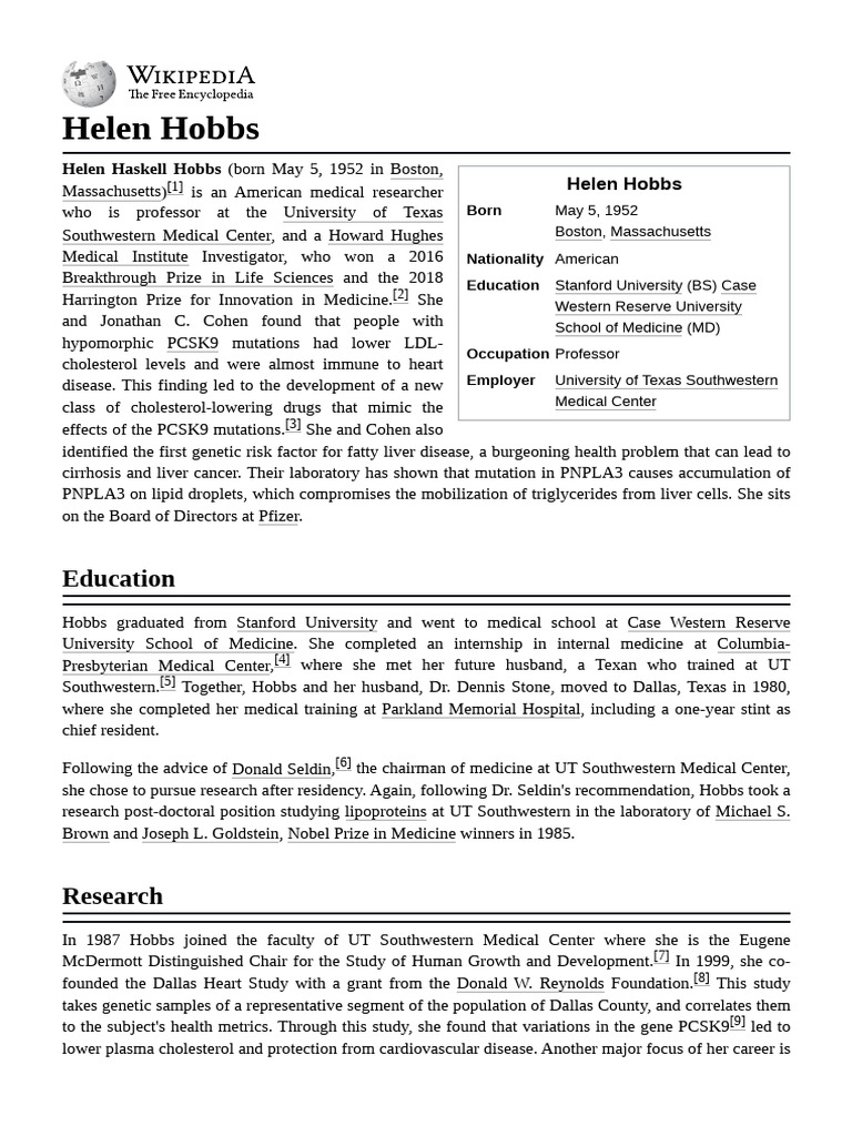Helen_Hobbs | PDF | Medicine | Medical Specialties