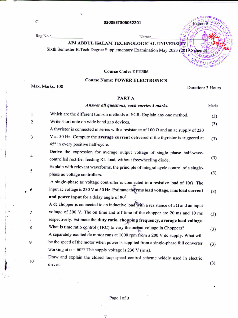 Power Electronics Exam Paper | PDF | Power Inverter | Rectifier