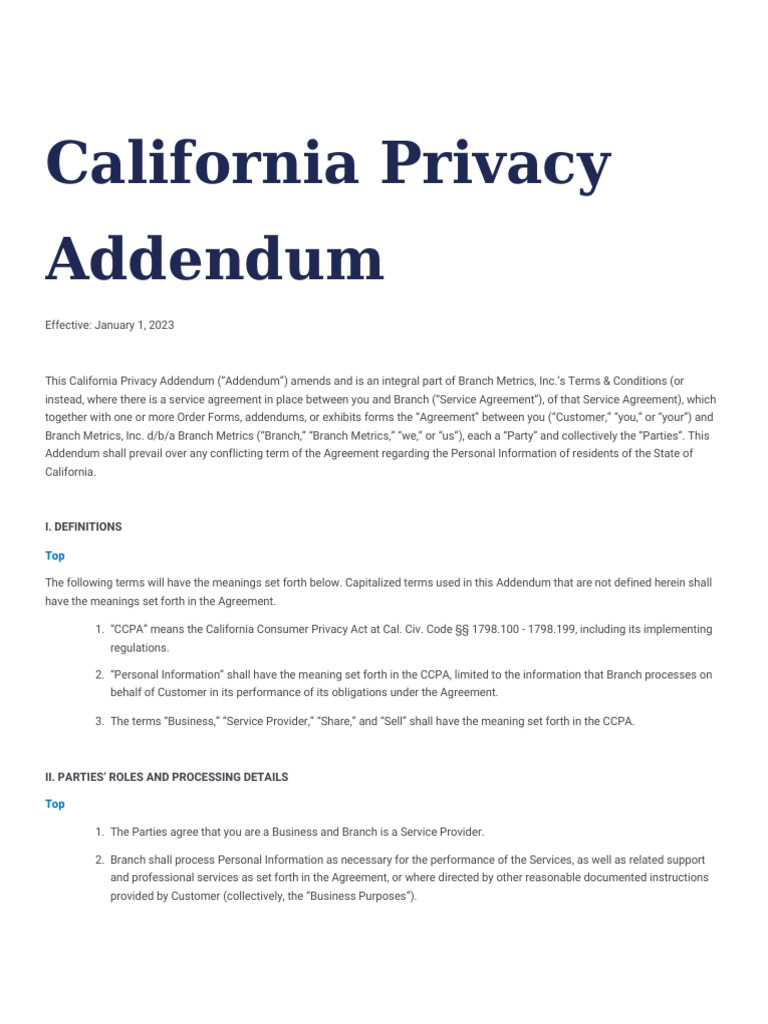 California Privacy Addendum 2 0 | PDF | Privacy | Information