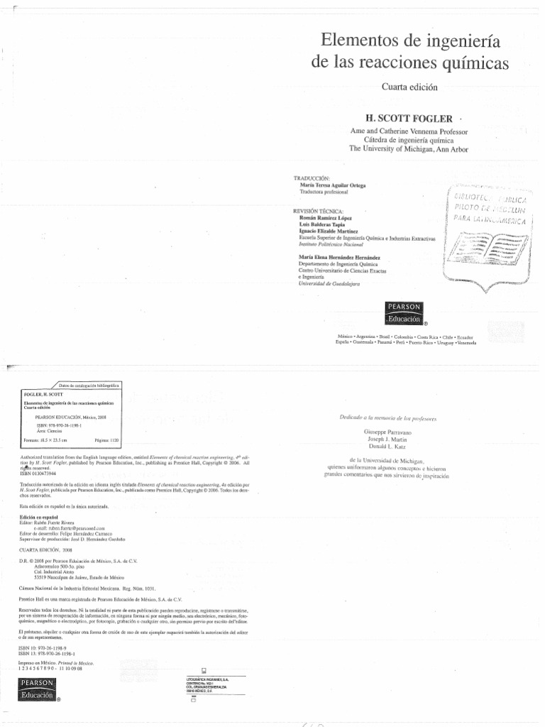 elementos de ingenieria de las reacciones quimicas abierto ULIMO | PDF